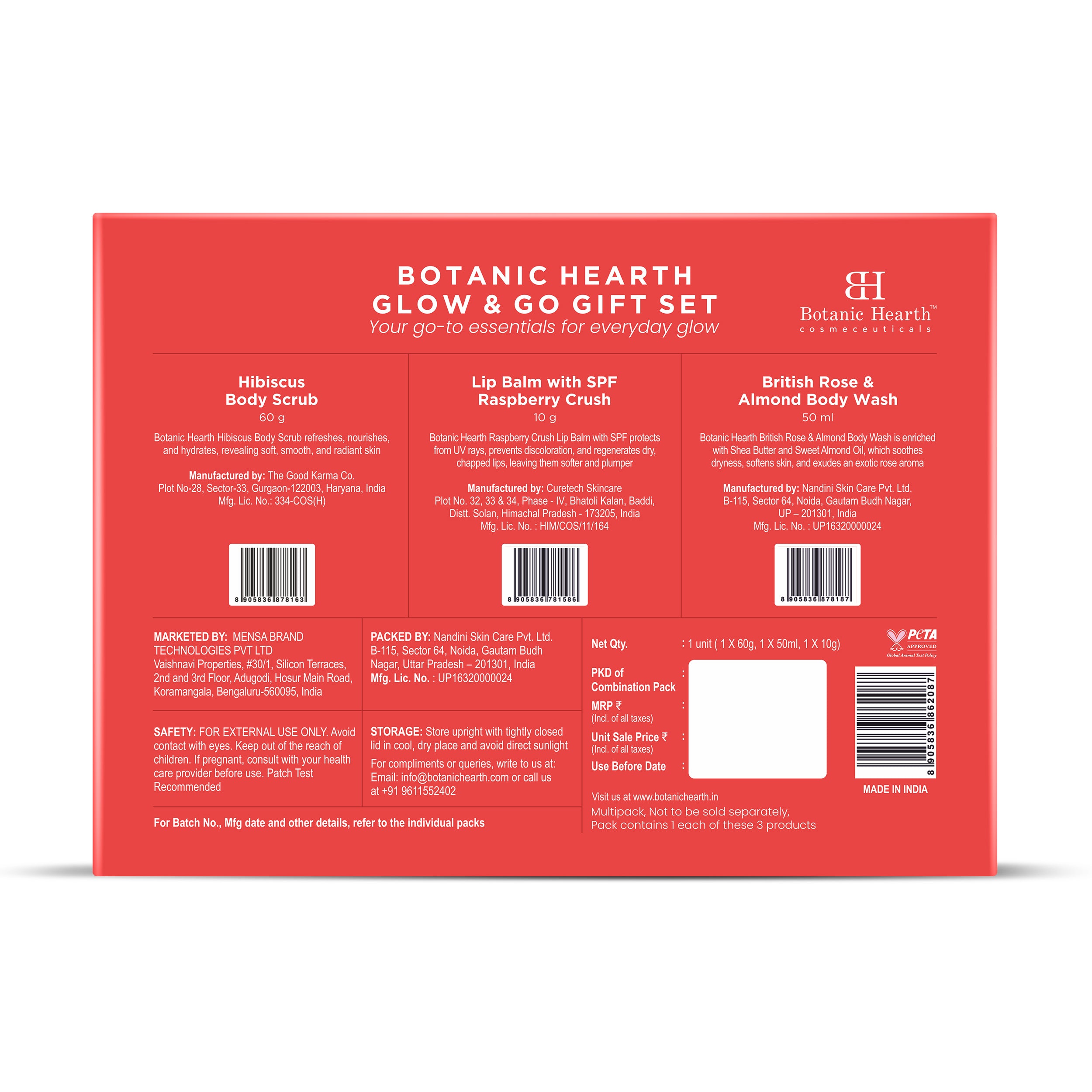 Botanic Hearth Gift Set of 3- Hibiscus Body Scrub - 50g | Raspberry Li