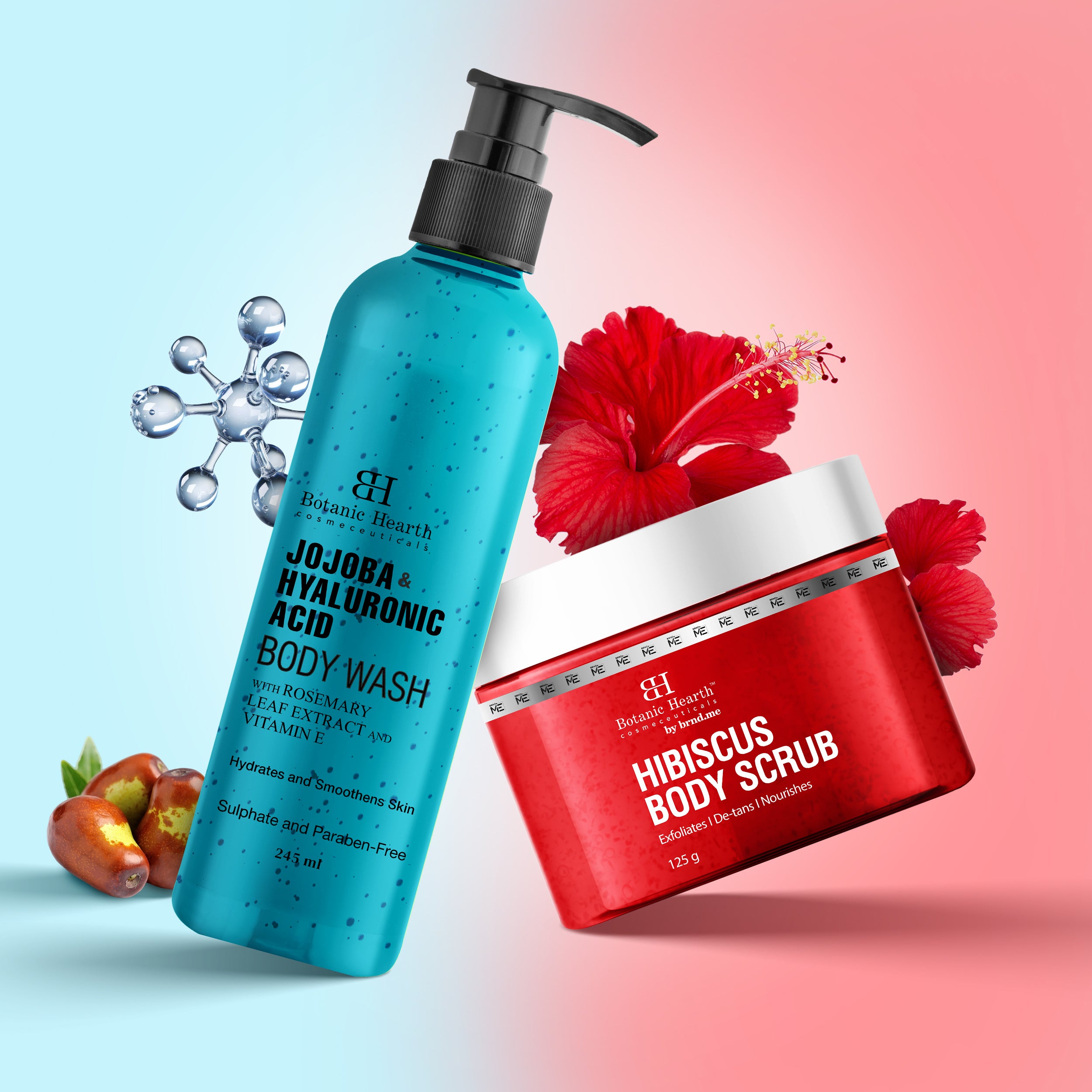 Jojoba Hyaluronic Bobywash & Hibiscus Scrub Combo (Set of 2) – Botanic ...
